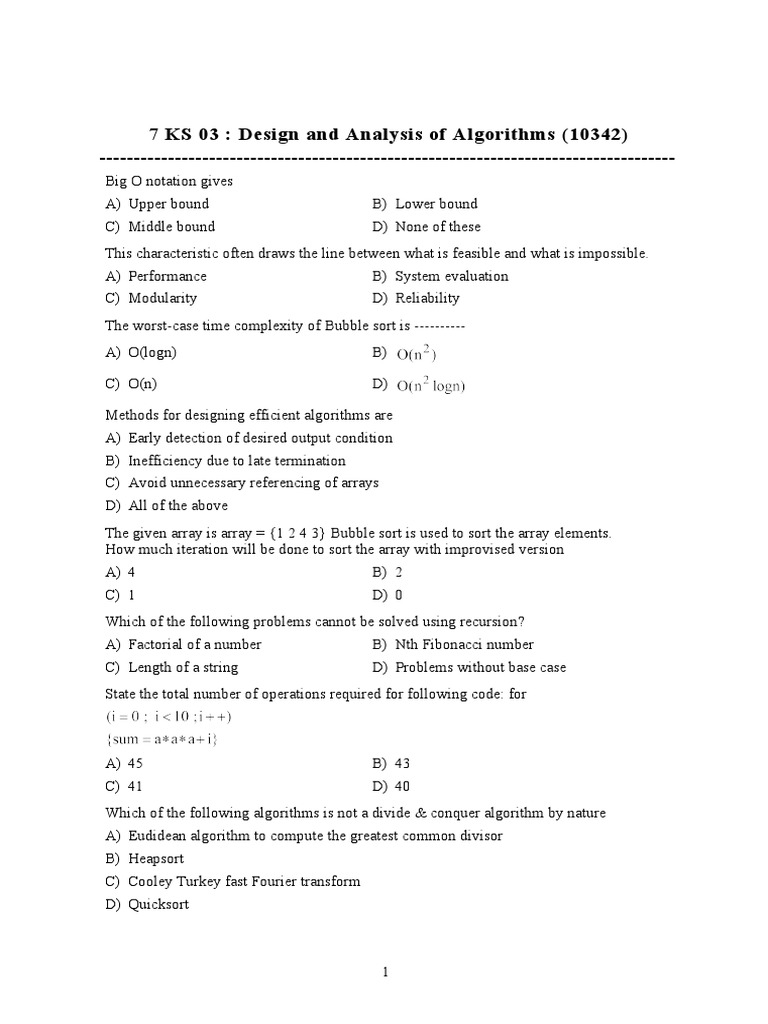 7 KS 03: Design and Analysis of Algorithms (10342) : A BC D | PDF | Algorithms | Computational ...