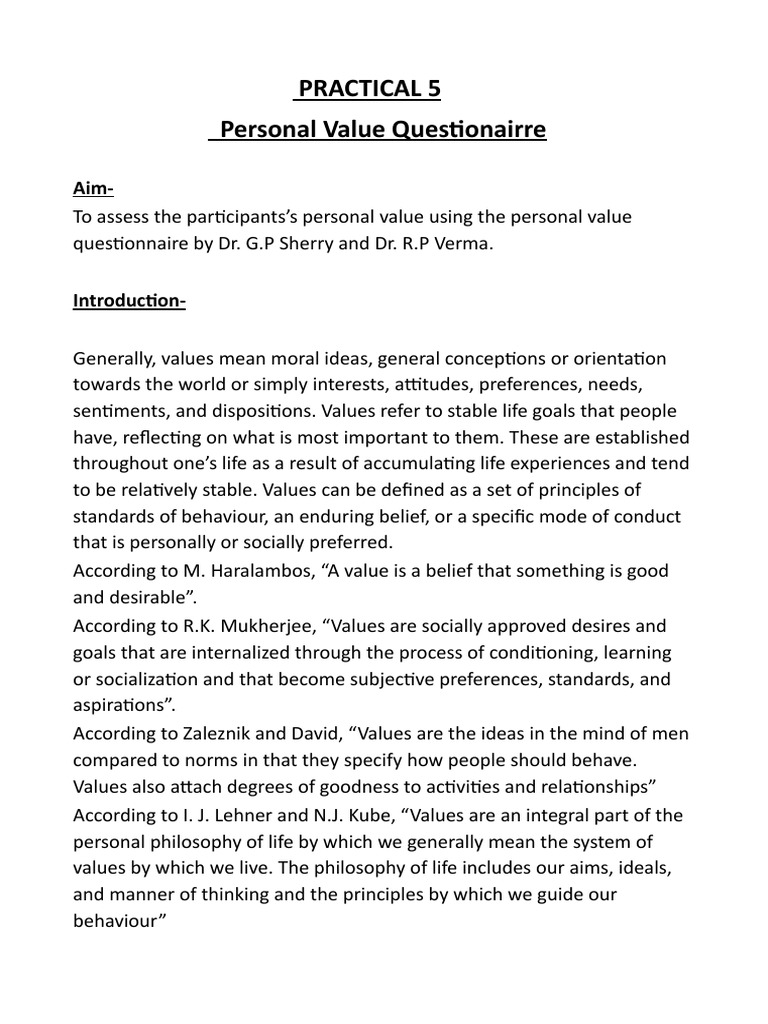 Personal Value Questionnaire Overview | PDF | Value (Ethics) | Hedonism
