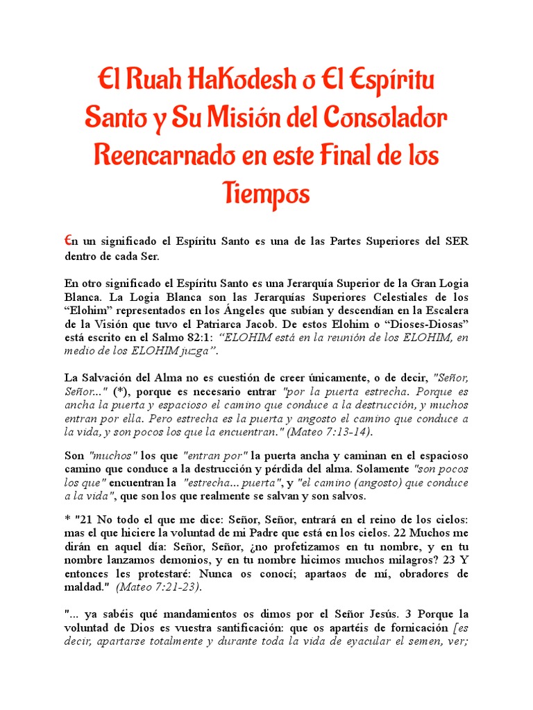 El Ruah HaKodesh o El Espiritu Santo y Su Mision Del Consolador ...