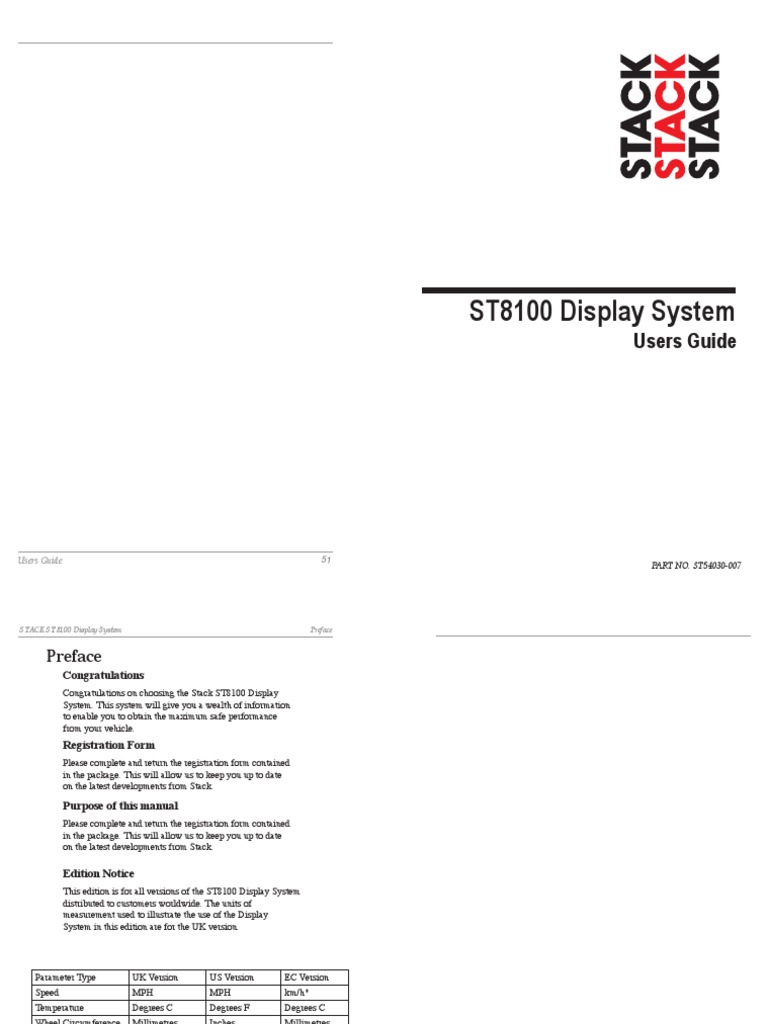 ST8100 Display System: Users Guide | PDF | Ignition System | Switch