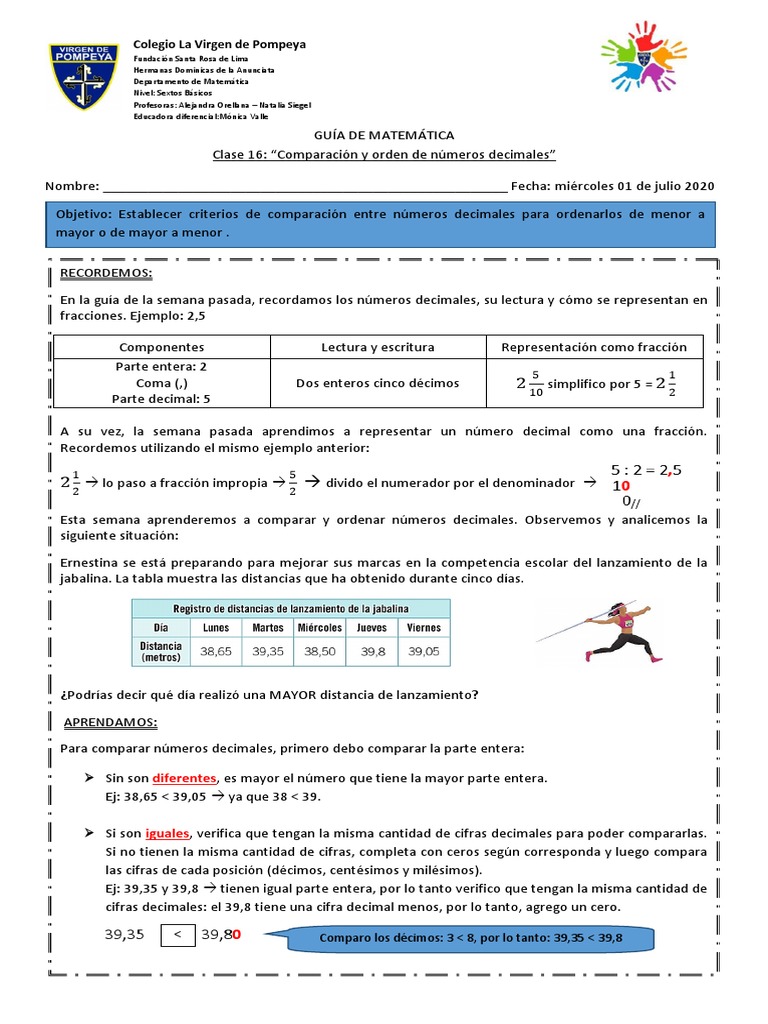 Clase 16 Comparacion y Orden de Decimales 6 Basico AC | PDF ...