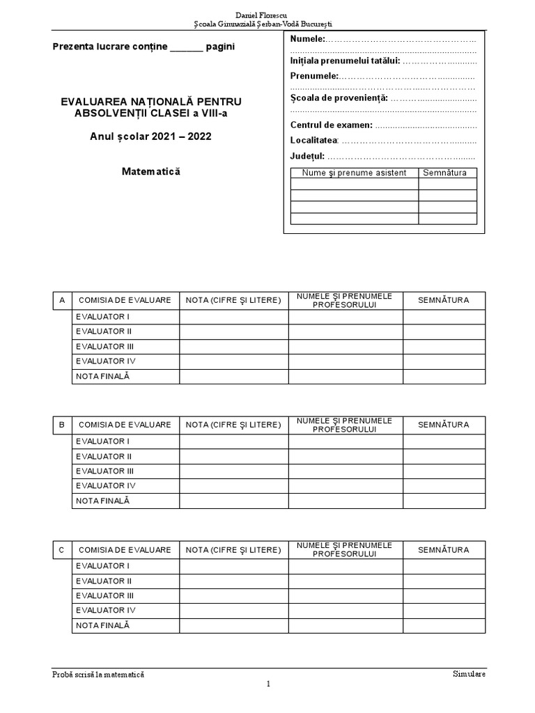 Simulare Februarie | PDF