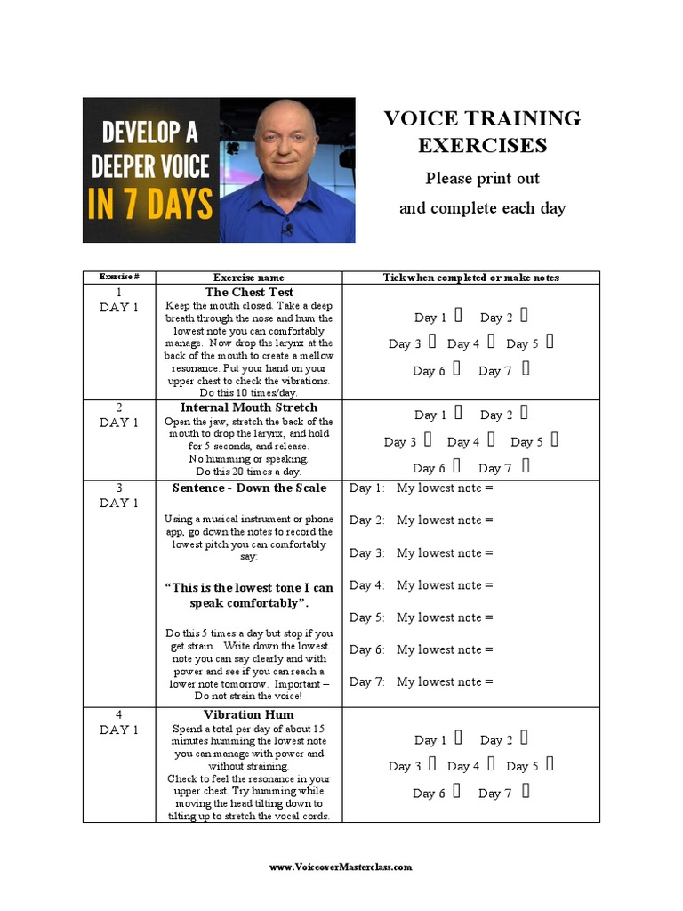 Voice Training Exercises: Please Print Out and Complete Each Day | PDF ...