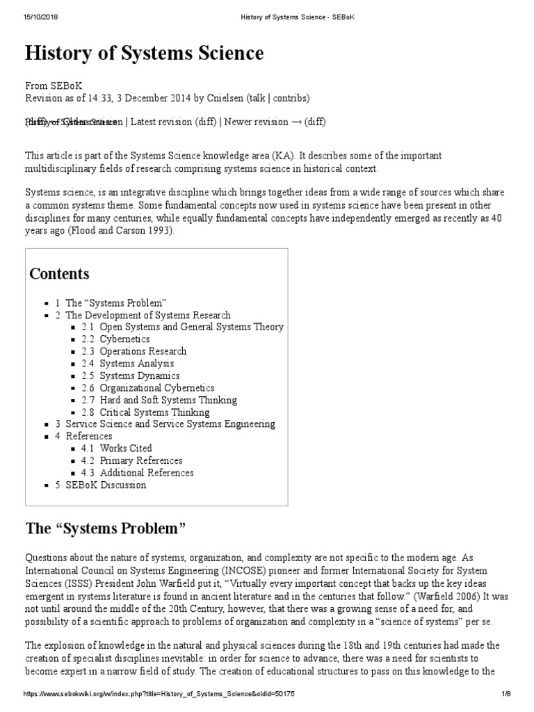 History of Systems Science - SEBoK | PDF | Systems Theory | System