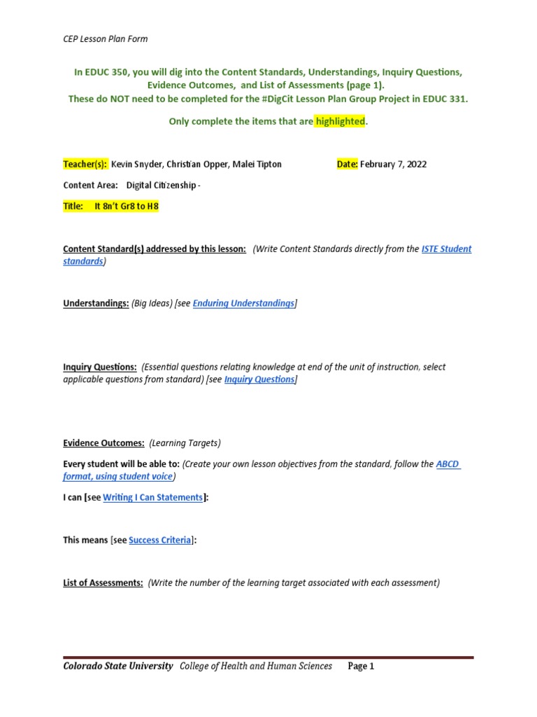 Digital Citizenship Lesson Plan | PDF