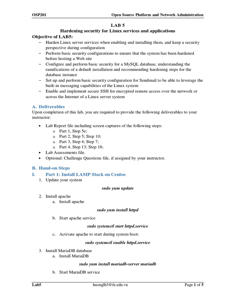 Lab 5 Hardening Security For Linux Services and Applications Objective of LAB5 | PDF | Apache ...