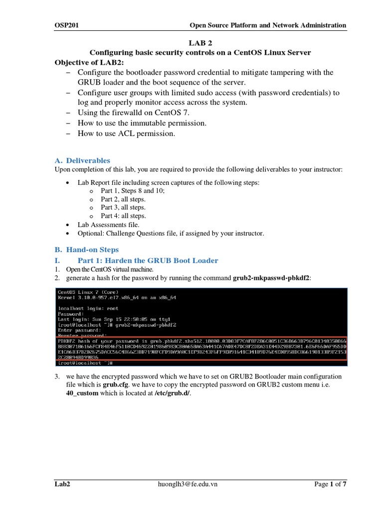 Lab 2 Configuring Basic Security Controls On A Centos Linux Server Objective Of Lab2 Pdf 