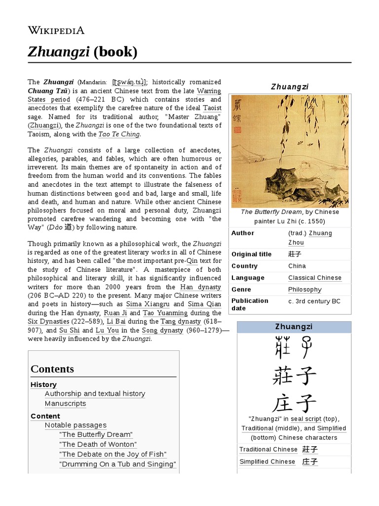 Zhuangzi (Book) : Chuang Tzŭ) Is An Ancient Chinese Text From The Late ...