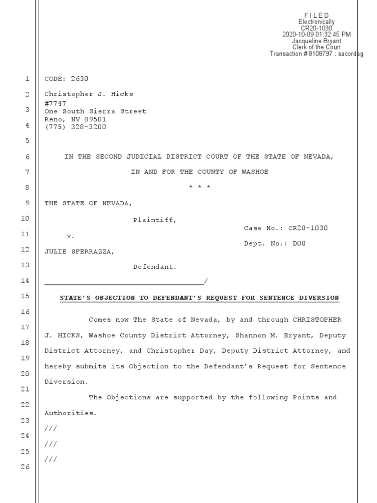 Nevada V Julie Sferrazza | PDF | Driving Under The Influence | Criminology