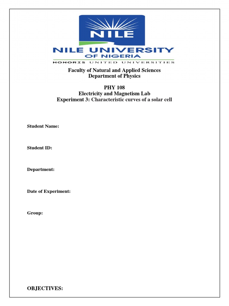 Faculty of Natural and Applied Sciences Department of Physics PHY 108 ...