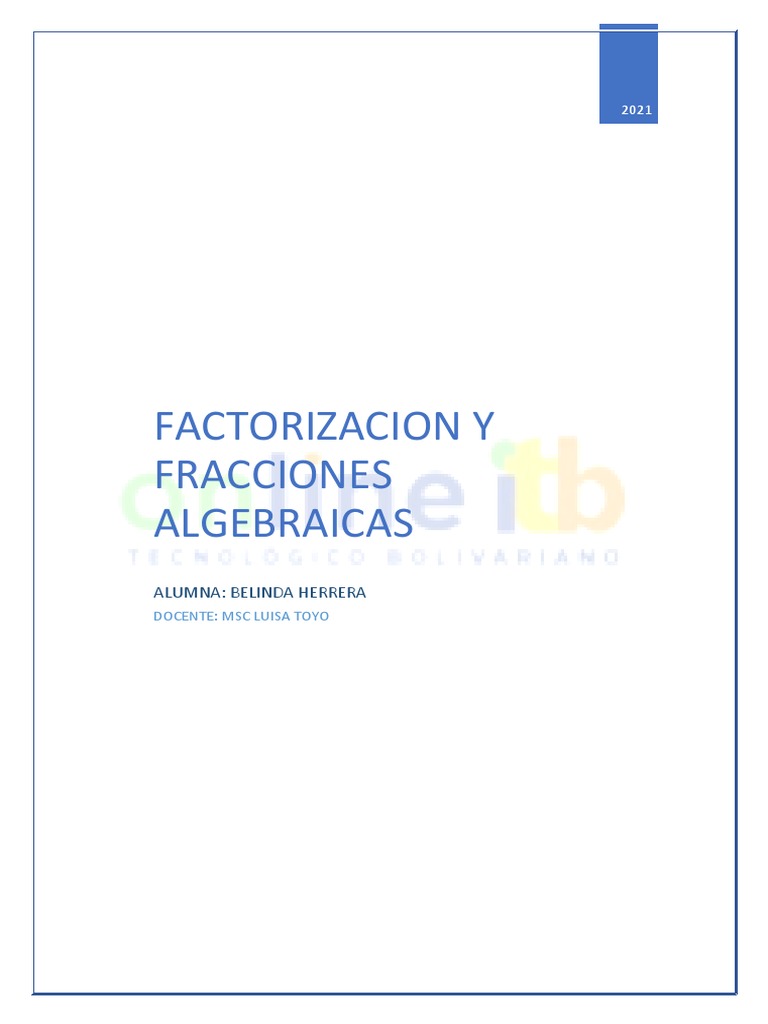 Tarea Virtual 1 Factorizacion y Fracciones Algebraicas | PDF