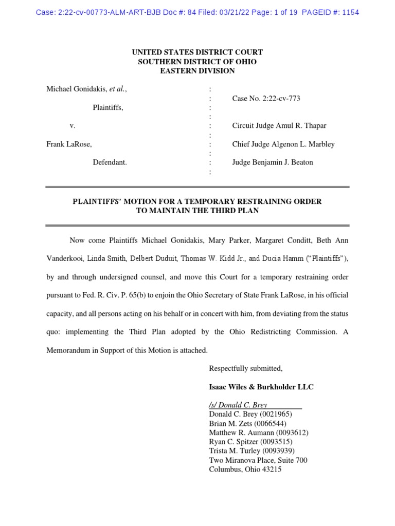 Ohio Redistricting TRO Motion Summary | PDF | Fourteenth Amendment To ...