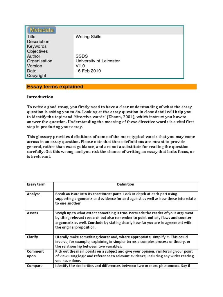 Essay Terms Explained | Download Free PDF | Essays | Note (Typography)