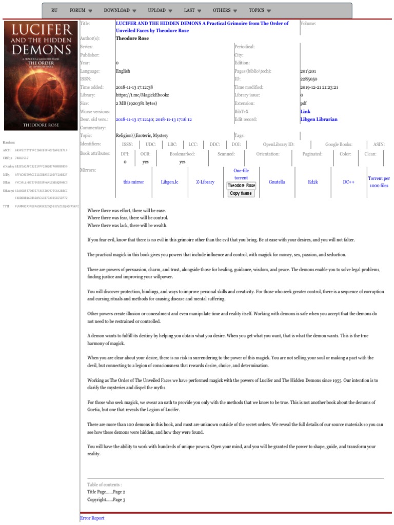Library Genesis - Theodore Rose - LUCIFER AND THE HIDDEN DEMONS A ...