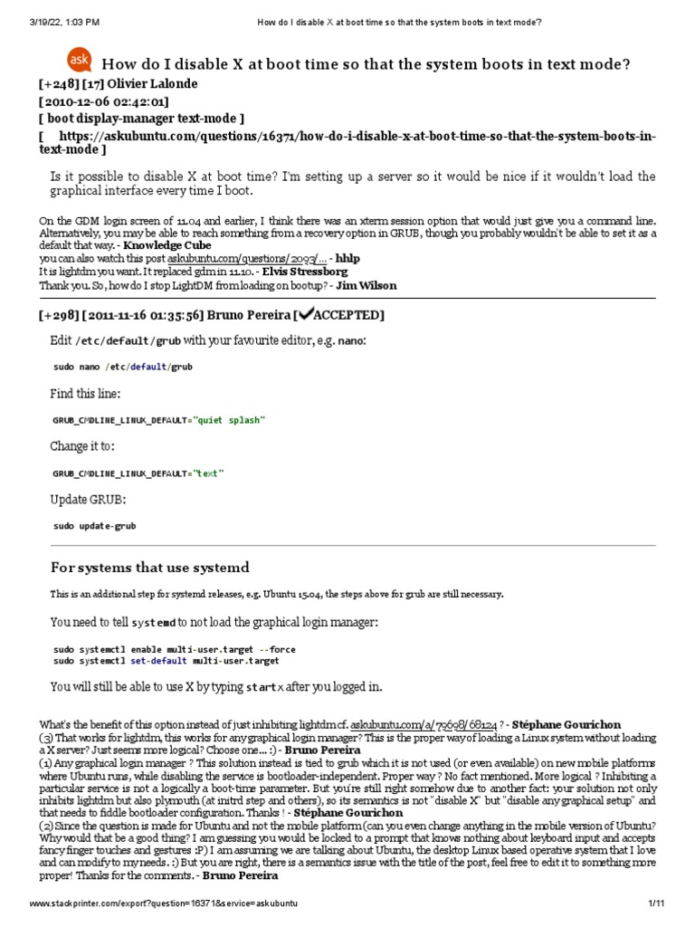 How Do I Disable X at Boot Time So That The System Boots in Text Mode | Download Free PDF | Sudo ...