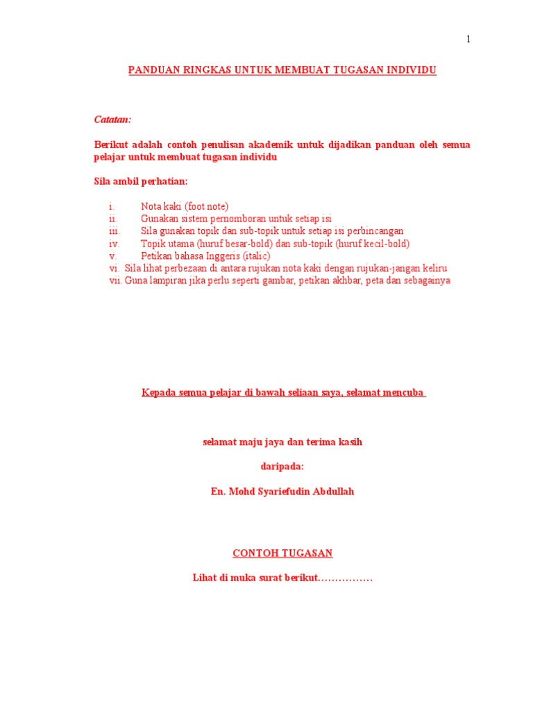 Contoh Tugasan Individu Sebagai Panduan Kepada Semua Pelajar | PDF