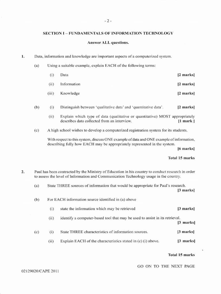 Section I - Fundamentals of Information Technology Answer ALL Questions ...