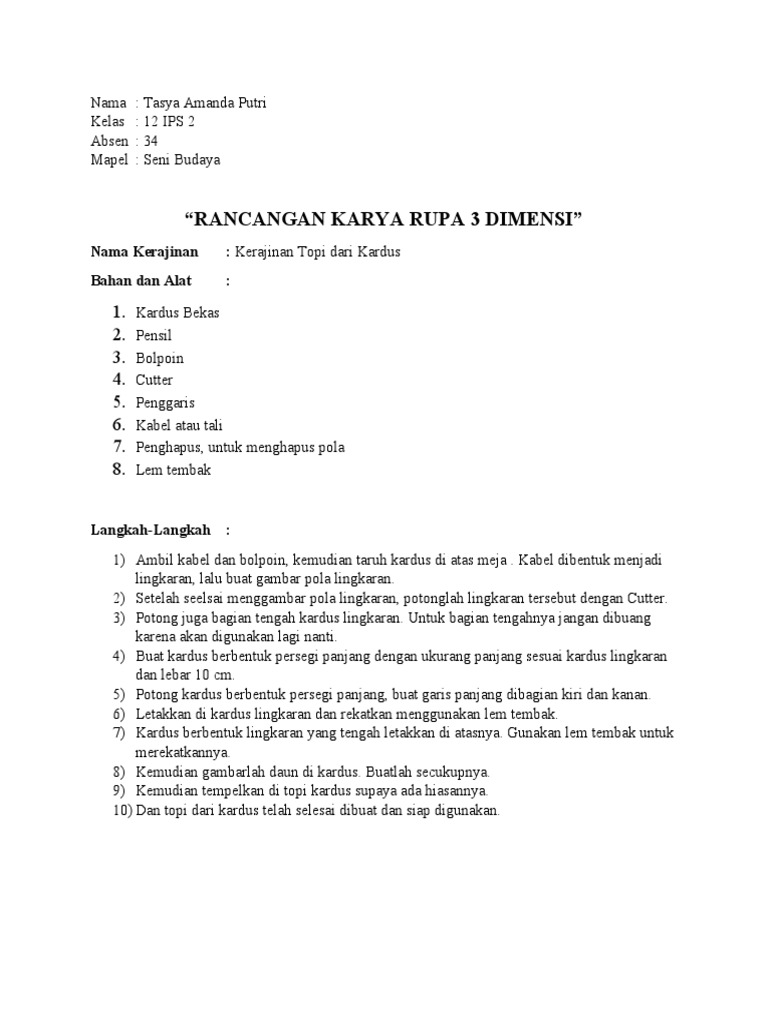 Rancangan Karya Seni Rupa 3D | PDF
