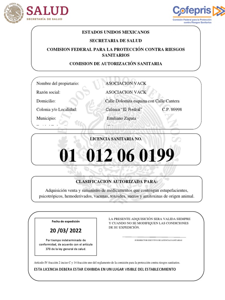 Licencia Sanitaria | PDF