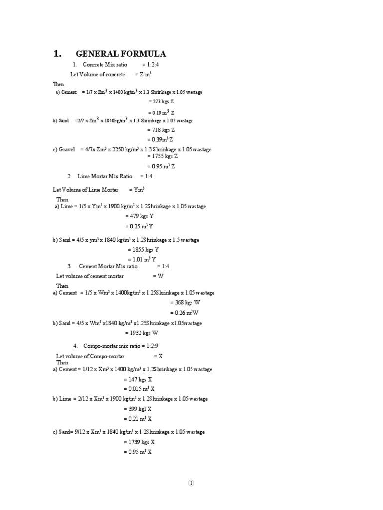 General Formula | PDF | Mortar (Masonry) | Flooring