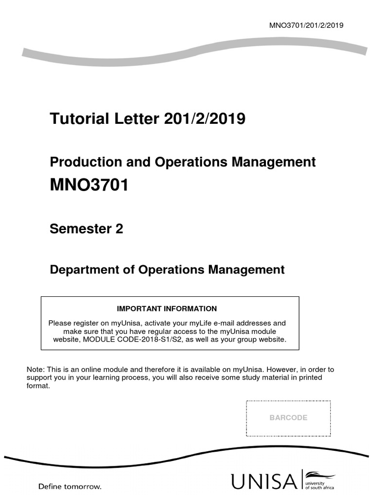 Tutorial Letter 201/2/2019: Production and Operations Management ...