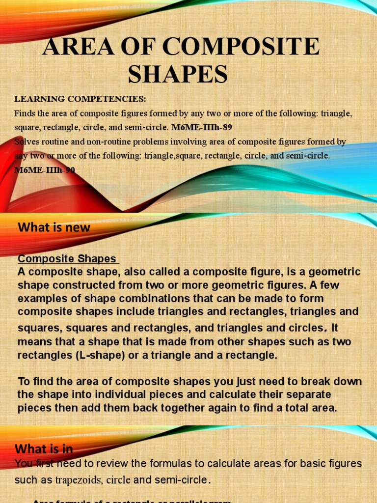 Area of Composite Shapes: Learning Competencies | PDF | Area | Triangle