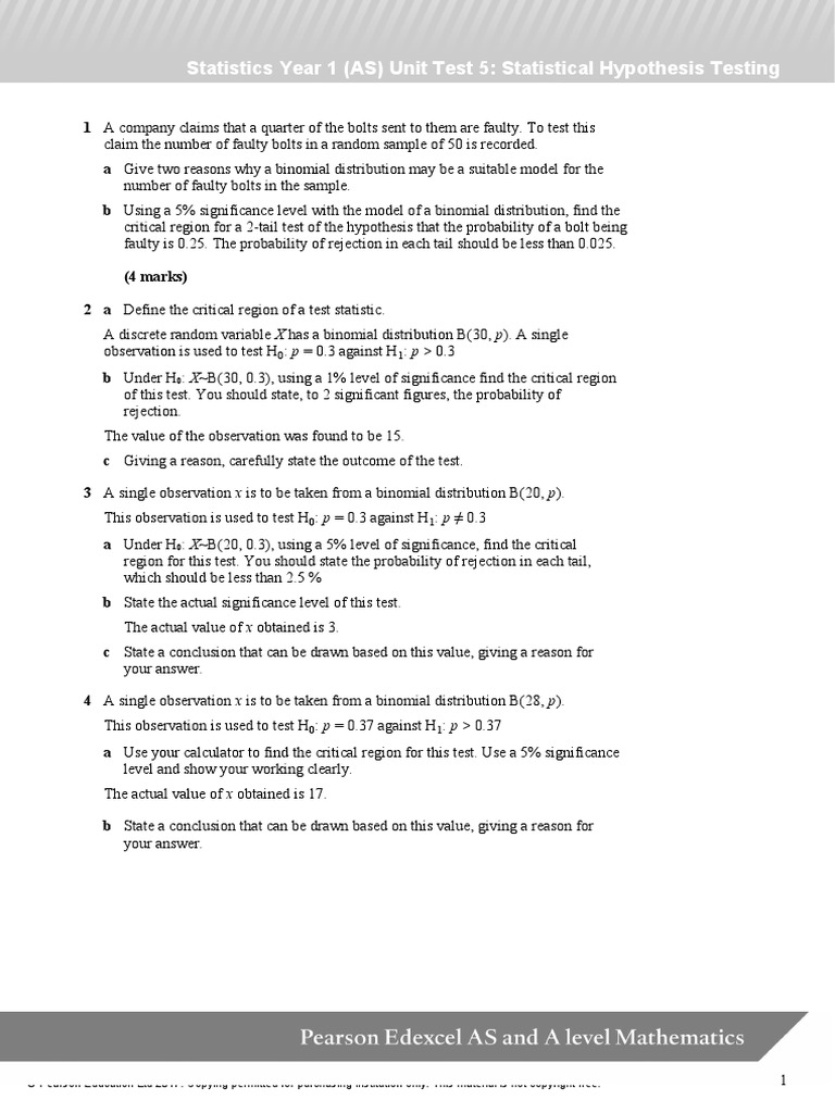 33 As Statistics Unit 5 Test | PDF | Probability Distribution ...