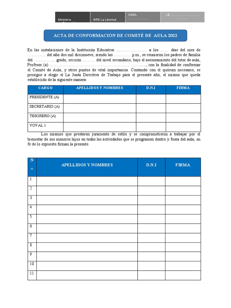 Acta de Conformacion de Comite de Aula | PDF | Ciencias sociales | Arte