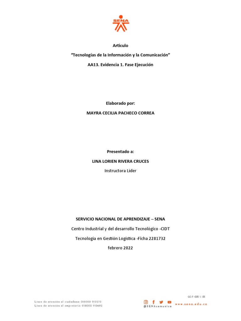 Ev1 Articulo Tic | PDF | Tecnología de información y comunicaciones | Internet