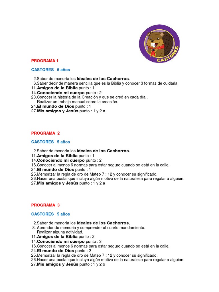 5 AÑOS CASTORES - Todo El Material | PDF | orador del Señor | Oración