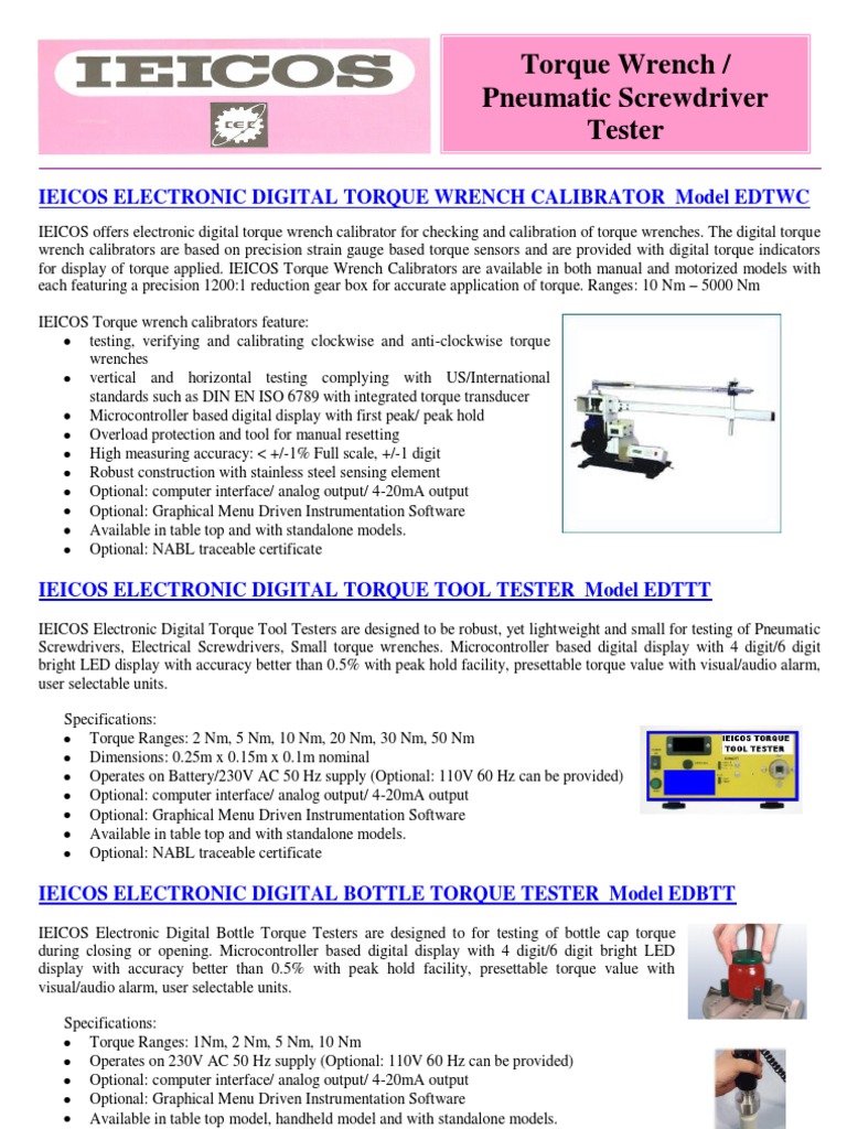 IEICOS Torque Wrench Tester Catalog | PDF | Software Testing ...