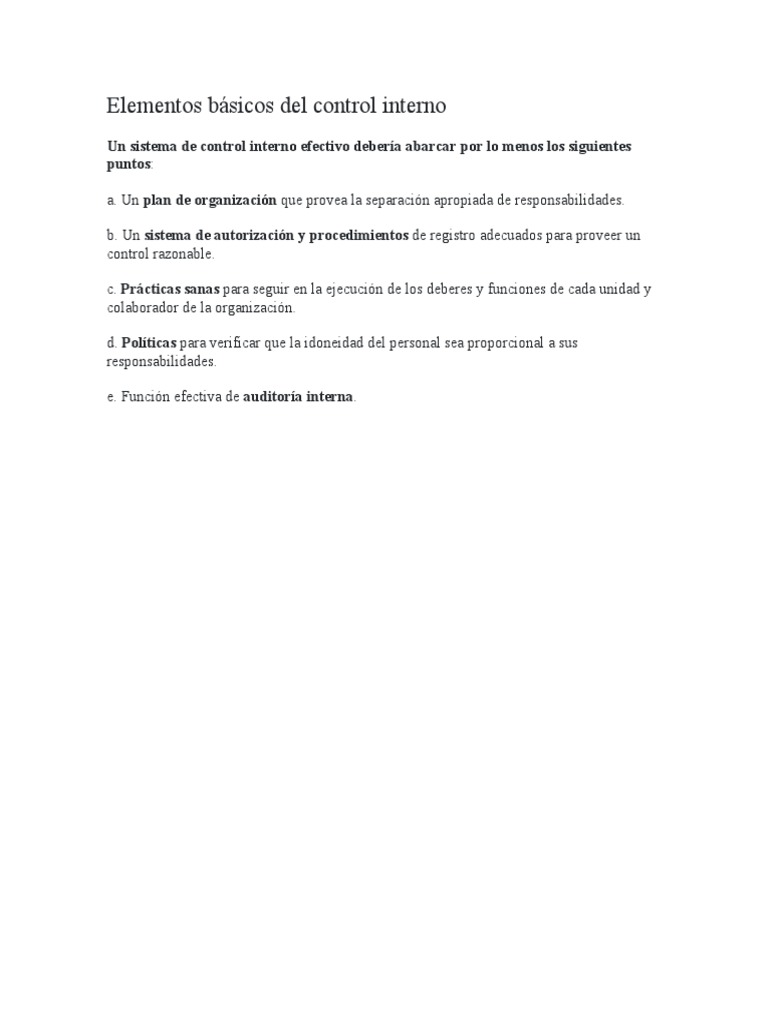 Elementos Básicos Del Control Interno | PDF