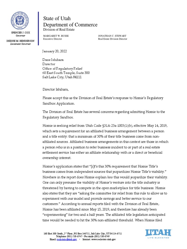 Division of Real Estate Response To Homie Application | Download Free ...