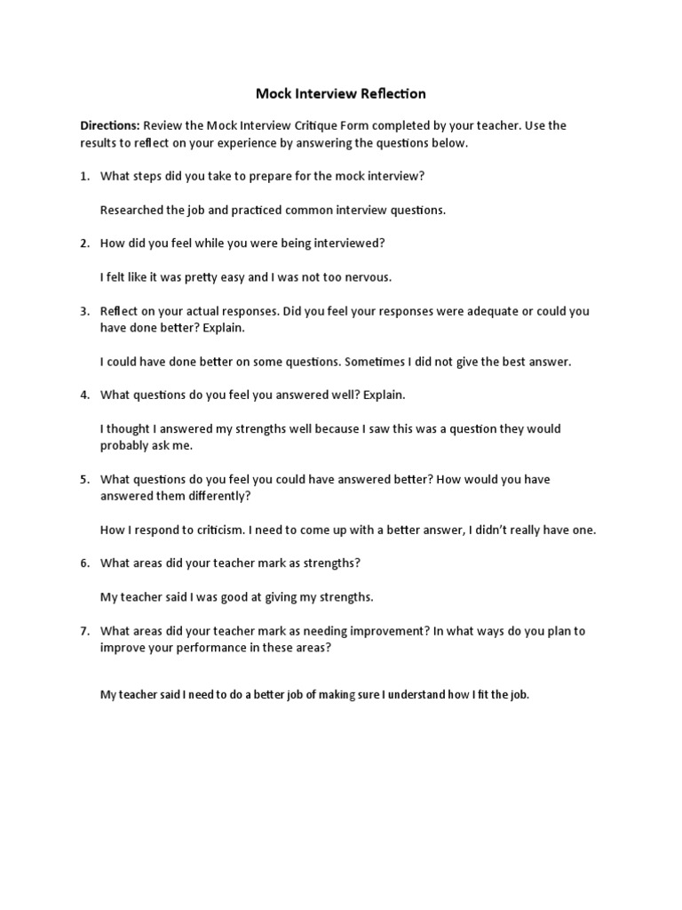 Lesson 9 - Mock Interview Reflection | PDF