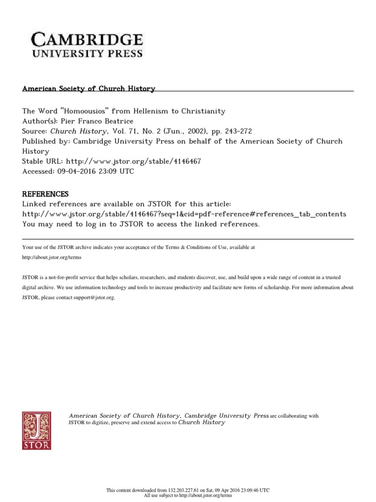 "Homoousios": From Paganism to Creed | PDF