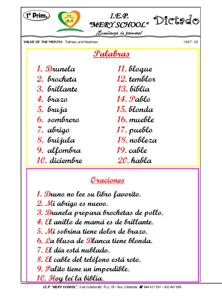 Dictado Palabras Con BR - BL | PDF