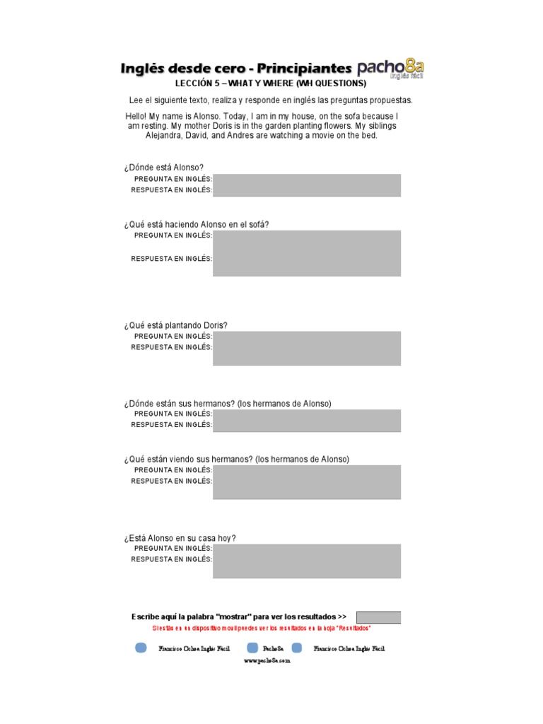Lección 5 - What y Where - WH Questions | PDF | Estudios de idiomas ...