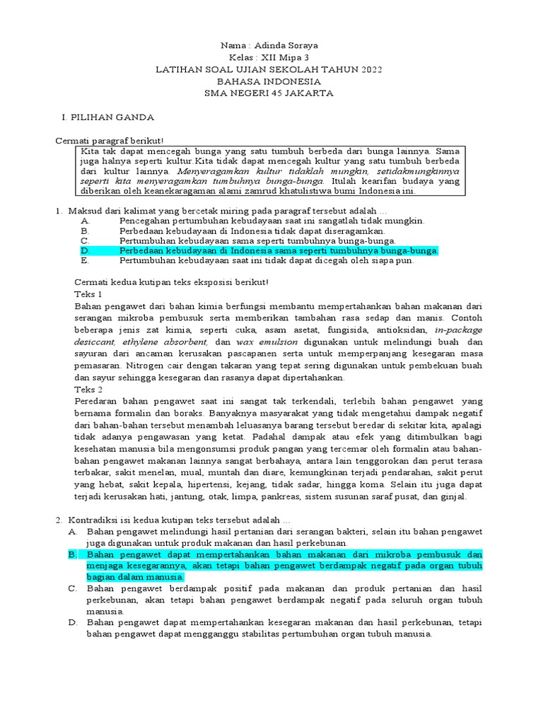 Latihan Us Bindo | PDF