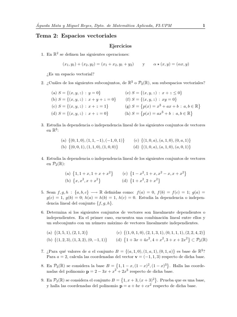 ALgebra Lineal Ejercicios Base y Dimension | PDF | Espacio vectorial ...
