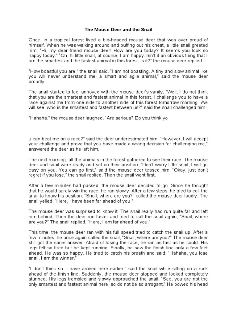 Text The Mouse Deer and The Snail | PDF