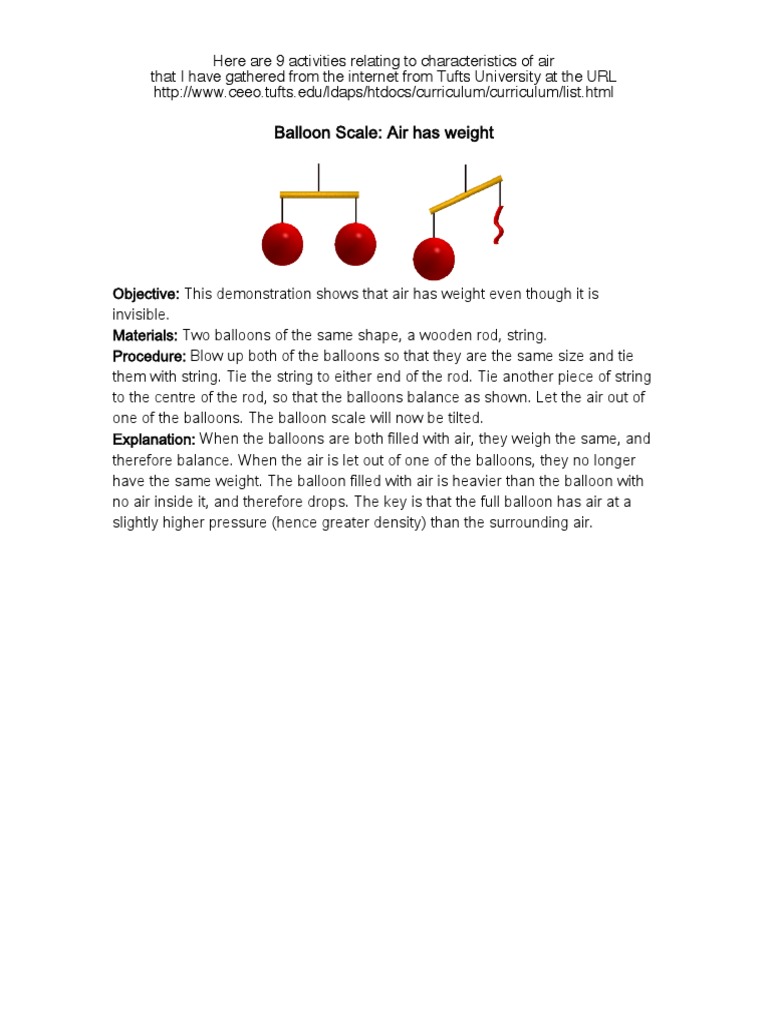 Balloon Scale: Air Has Weight: Objective: Materials: Procedure | PDF ...