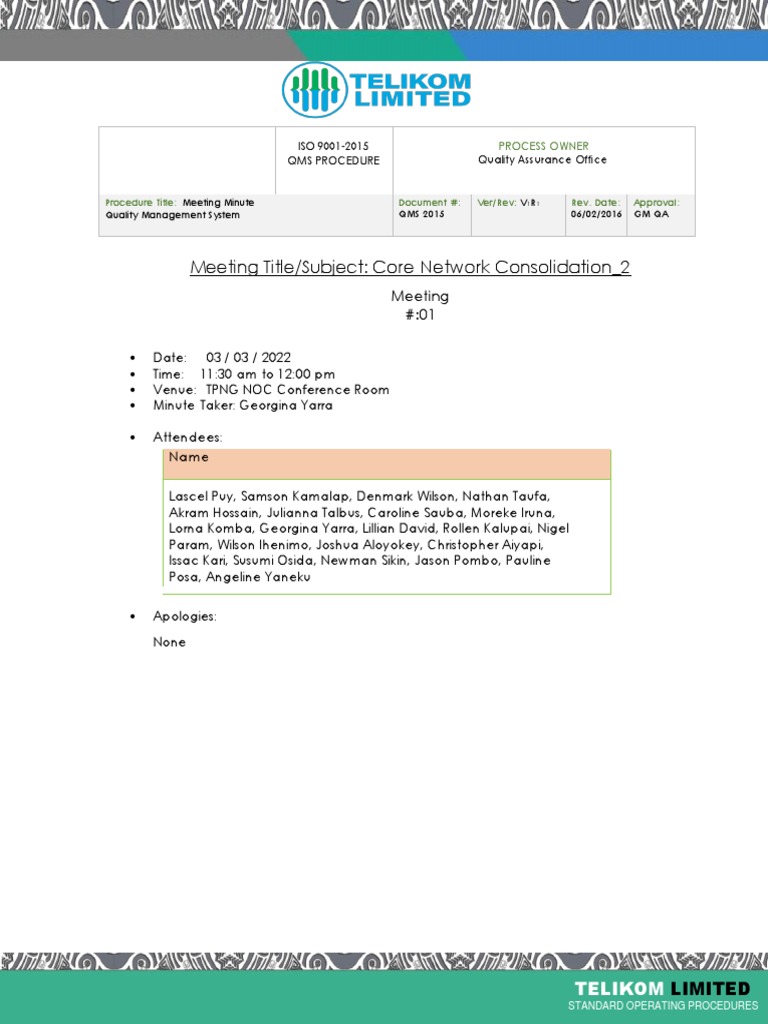 Telikom Core Network Meeting | PDF | Business Process | Wireless