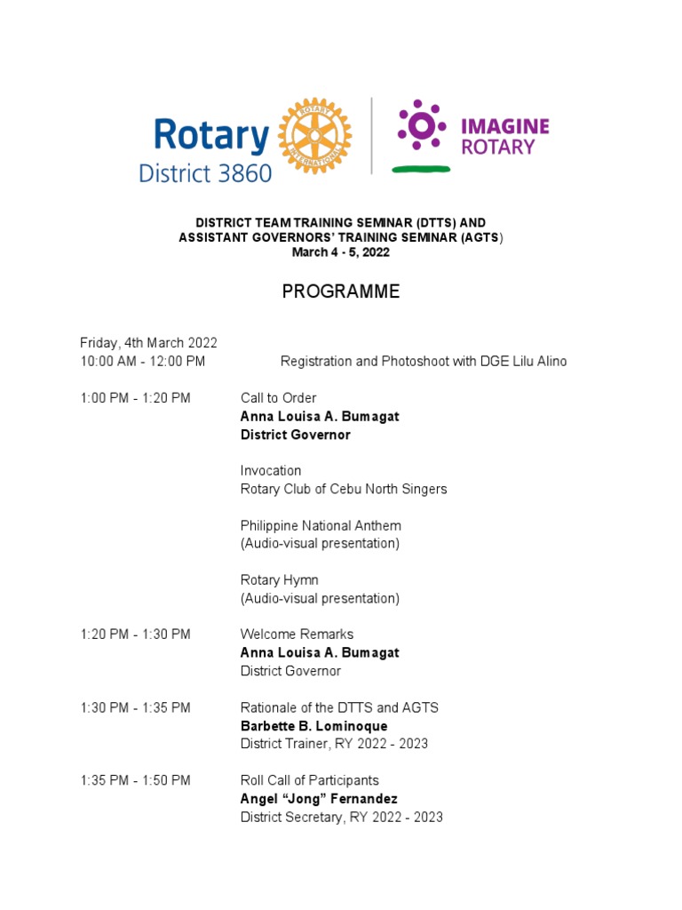 Rotary District Team Training Seminar and Assistant Governors' Training ...
