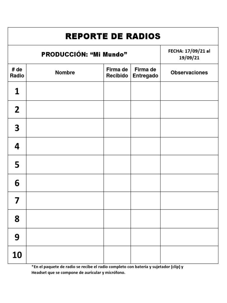 Formato de Reporte de Radios | PDF