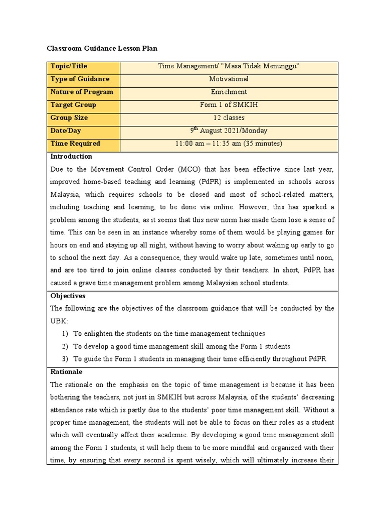 Lesson Plan Time Management | PDF | Evaluation | Teachers