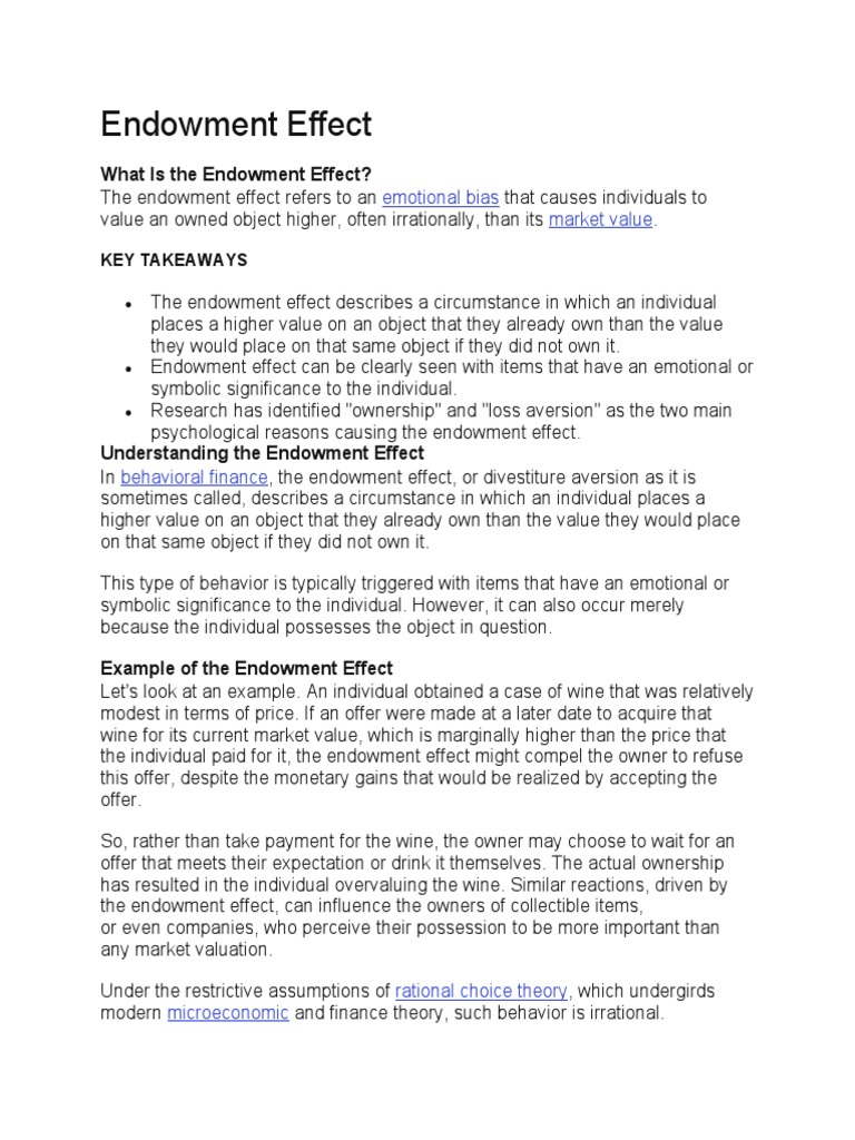 Endowment Effect: Emotional Bias Market Value | PDF | Behavioral ...