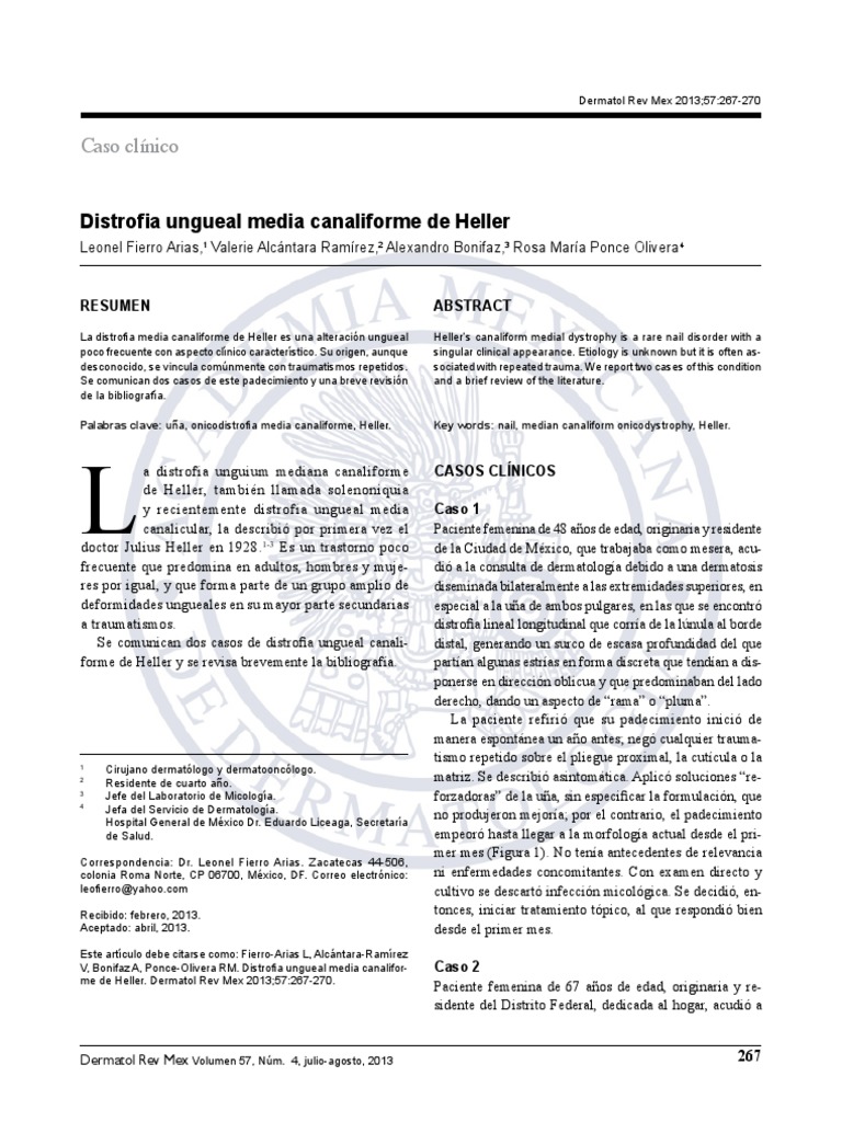 Distrofia ungueal media canaliforme de Heller | PDF | Enfermedades y ...