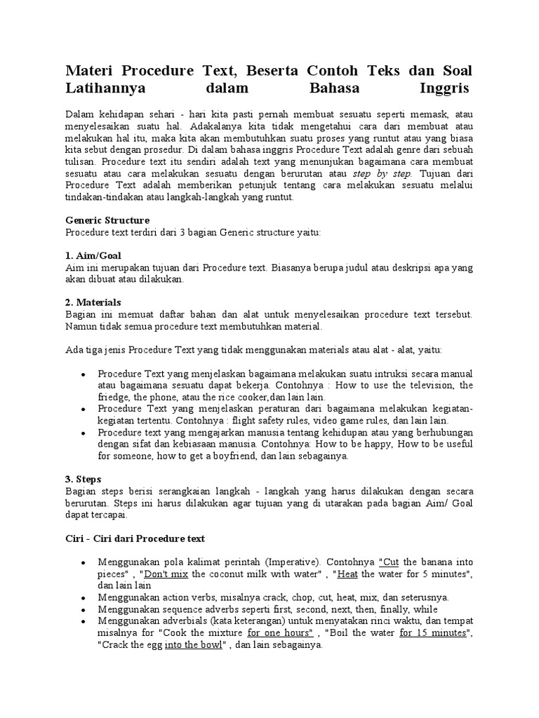 Materi Procedure Text | PDF | Memasak, Makanan, & Anggur