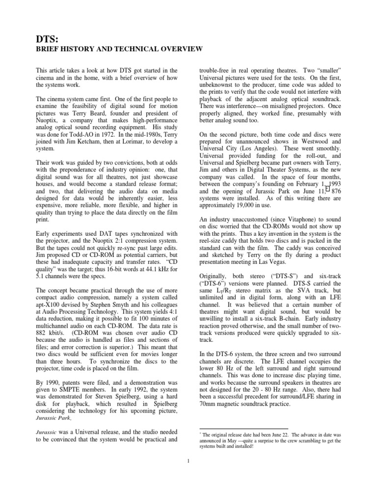 DTS History | PDF | Data Compression | Compact Disc