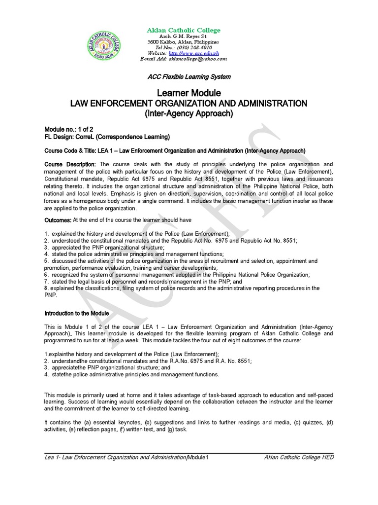 ACC Law Enforcement Module on History and Org Structure | PDF | Police ...